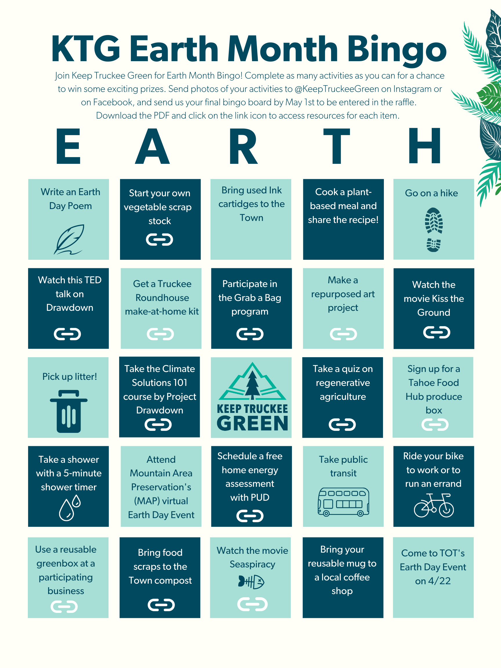 Earth Month Bingo - Keep Truckee Green